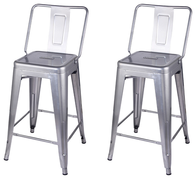 Highback Silver Metal Bar Stools Set of 2 - Industrial - Bar Stools And ...