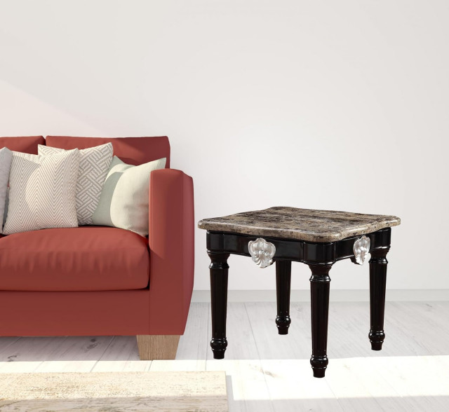 Traditional End Table, Wooden Frame & Elegant Scalloped Marble Top ...