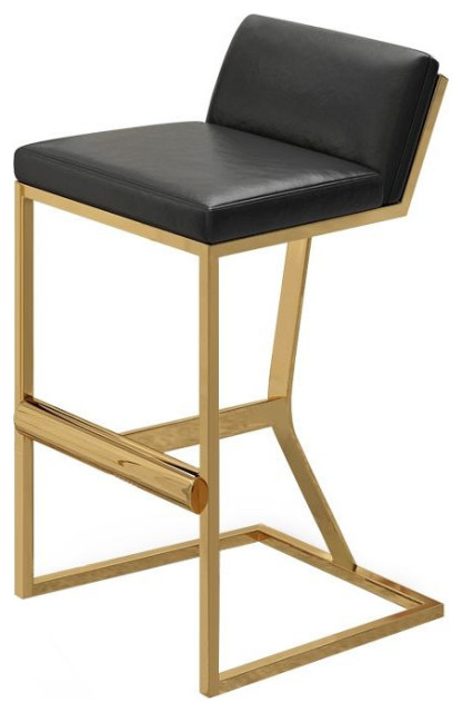 Genuine Leather Bar Stool and Counter Stool Gold Legs With Footrest ...