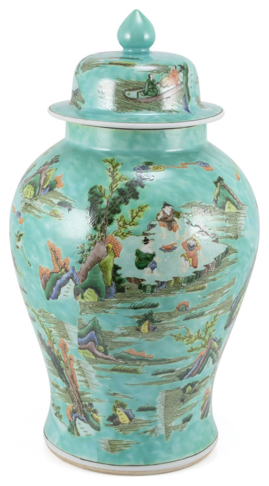 Chinoiserie Green Landscape Temple Jar - Decorative Jars And Urns - by ...