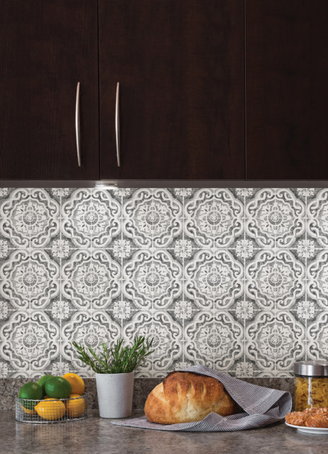 Ada Grey Embossed Peel & Stick Backsplash Tiles, Swatch - Contemporary ...
