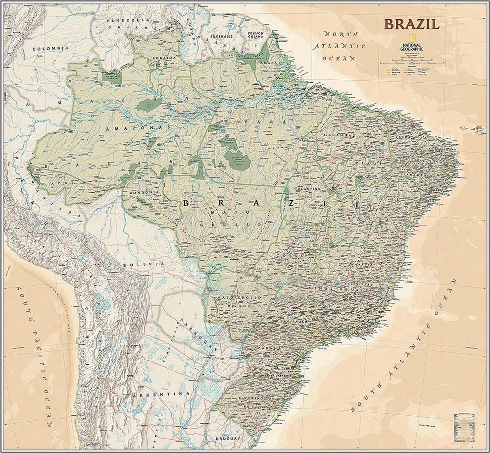 Executive Brazil Map Wall Mural, Self-Adhesive Wallpaper - Contemporary ...
