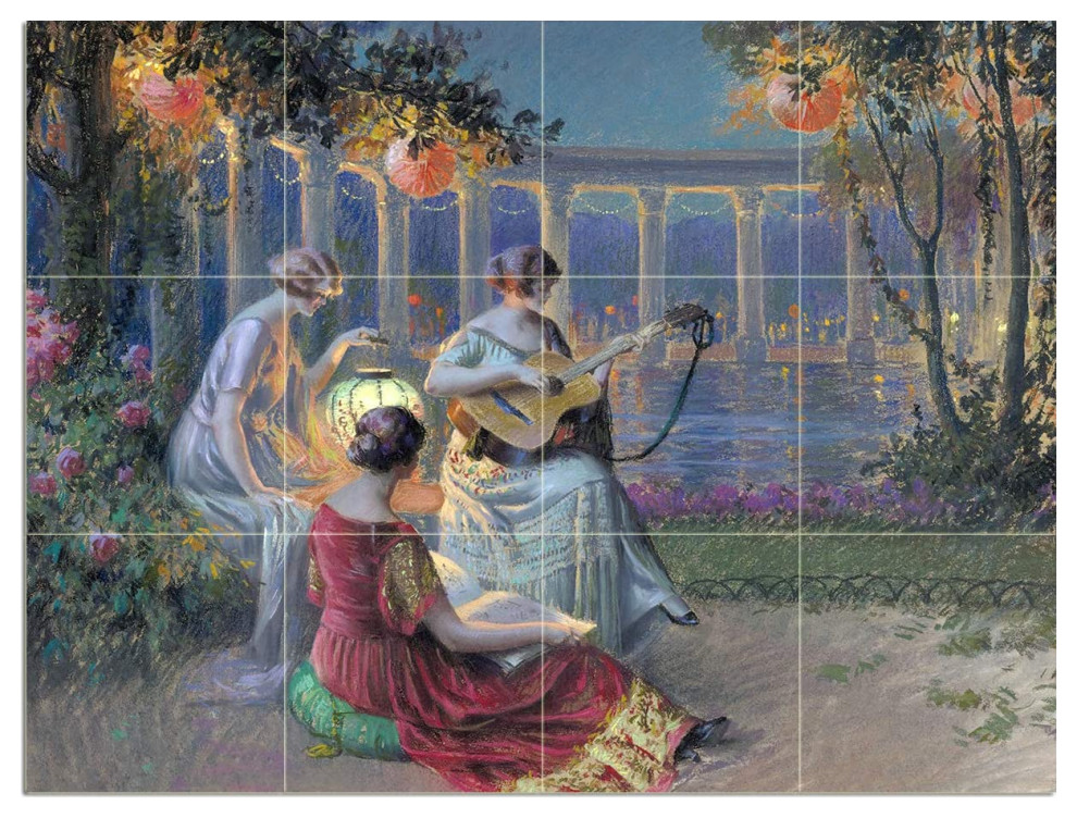 Tile Mural PARTY NIGHT music quay flowers Backsplash, 6" Marble ...