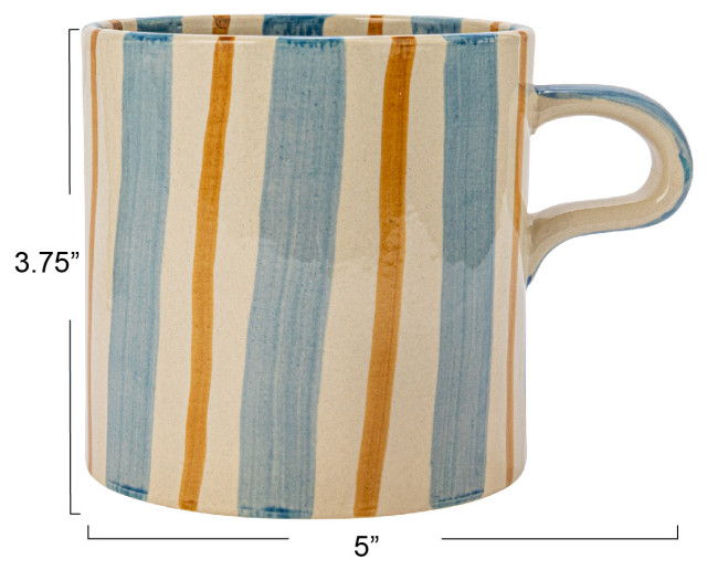 5 Inches Round Stoneware Mug With Stripes Designs, Multicolor, Set of 4 ...