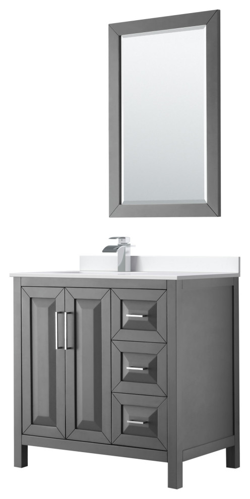 Daria 36" Single Vanity, Gray, White Marble Top, Chrome Trim, 24 ...