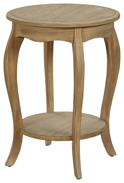 Vintage Style Round Wood Veneer End Table with Open Bottom Shelf, Brown ...