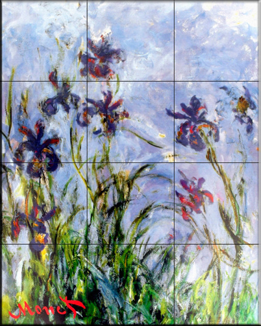 Tile Mural, Irises by Claude Monet, 12.75" x 17" (12 Tiles ...