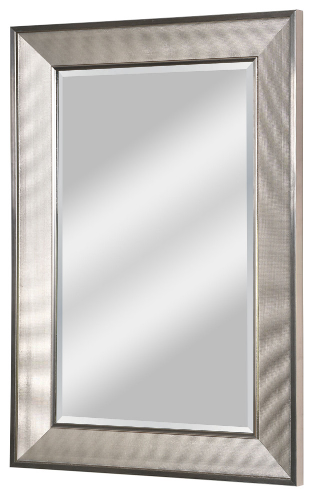 Brushed Nickel Pave Textured Frame Beveled Edge Accent Mirror - 24 x 36 ...