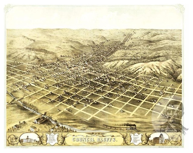 Historic Council Bluffs, IA Map 1868, Vintage Iowa Art Print Decor, 12 ...