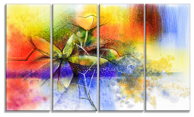 "Abstract Colorful Flower Fusion" Flower Wall Art, 48"x28" 4 Panel ...