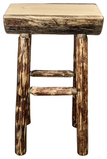 Counter Height Half Log Barstool With Exterior Stain Finish, 30 ...