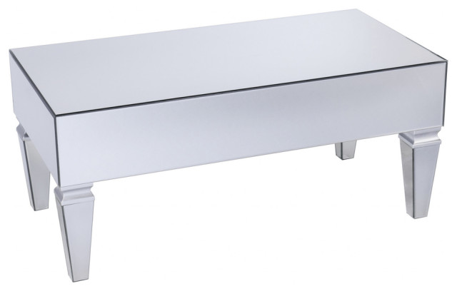 41" Silver Glam Mirrored Glass Rectangular Mirrored Coffee Table ...