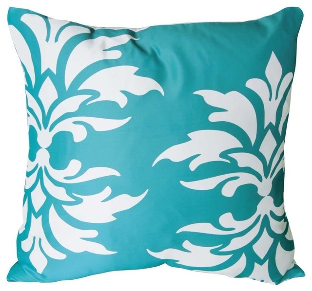 Mina Victory Damask Turquoise Outdoor Throw Pillow - Contemporary ...