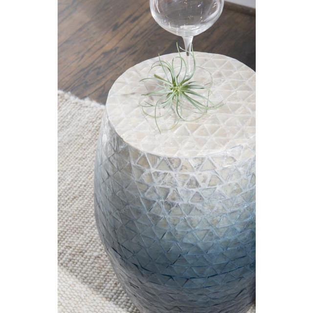 Prianna Ombre Capiz Mosaic Drum Table - Beach Style - Side Tables And ...
