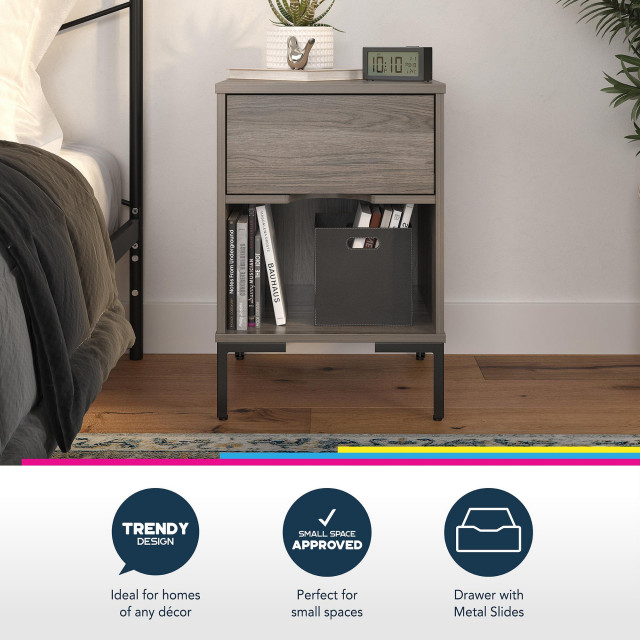 Modern Nightstand, Bottom Open Shelf & Drawer With Cut Out Pull ...