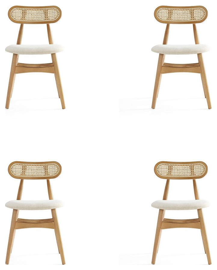 Dining Chair, Nature and Cane With Oatmeal Upholstered Seating Set of 4 ...