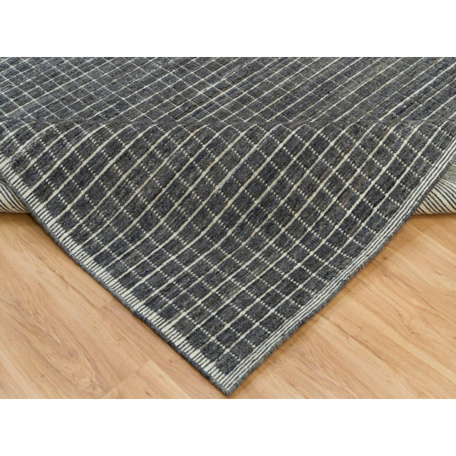 Gray Modern Box Design Plain Decor All Wool Loomed Knotted Rug 8' x 9 ...