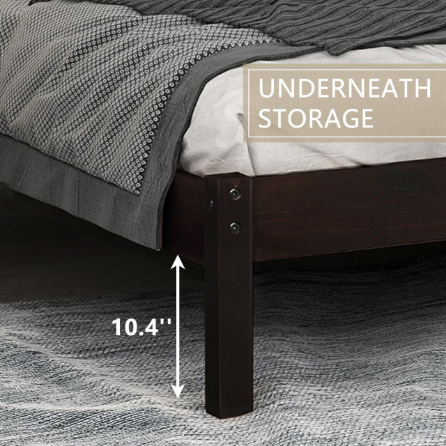 Traditional Platform Bed, Pine Wood Frame and Grooved Headboard, Full - Transitional - Platform ...