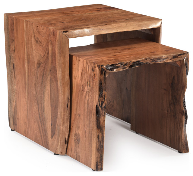 Benzara UPT-276561 Handcrafted Acacia Wood Nesting End Tables, Brown ...
