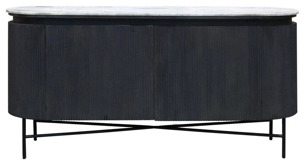 Elegant Sideboard, Metal Base With Fluted Accented Doors & Granite Top ...
