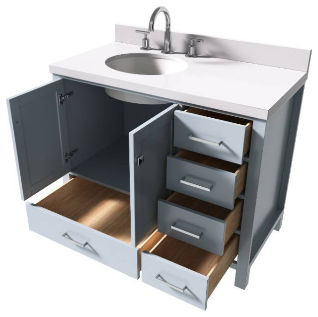 Cambridge Grey 43" Oval Sink Vanity With White Quart Top - Transitional ...