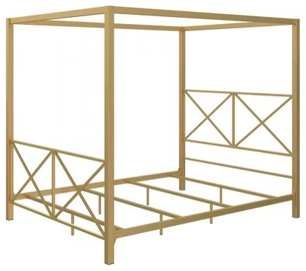 Contemporary Golden Metal Canopy Bed, Criss Cross Headboard Design ...