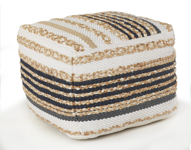 Classic Tri-Colored Natural Jute Pouf - Beach Style - Floor Pillows And Poufs - by LR Home | Houzz