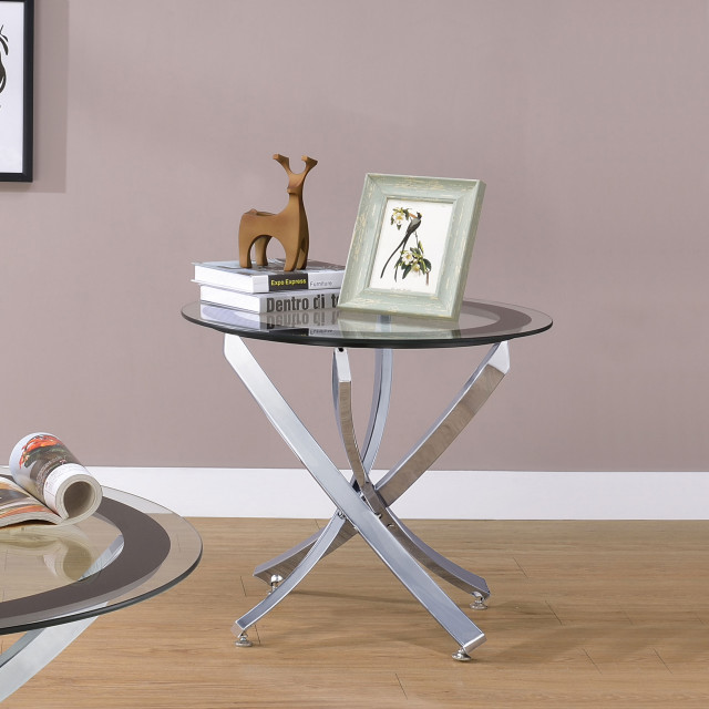 Brooke Glass Top End Table Chrome and Black - Contemporary - Side ...