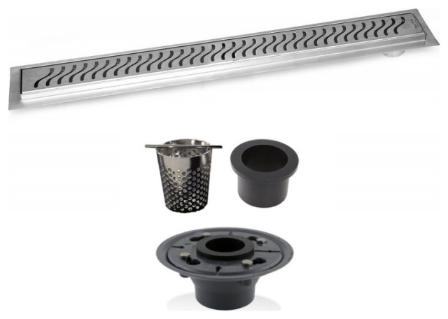 Offset Linear Drain, 16 Inch Side Outlet Linear Drain Complete Set ...