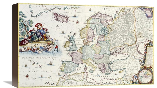 "Map of Europe" Stretched Canvas Giclee by Cornelis Danckerts, 22"x13 ...