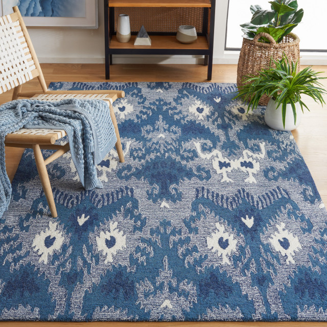 Safavieh Ikat Ikt652M Ikat Rug, Blue/Ivory, 2'3"x8' Runner ...