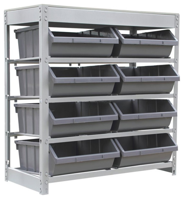 King's Rack 4-Tier Metal Organizer Shelving Rack with 8 Bins in Gray ...