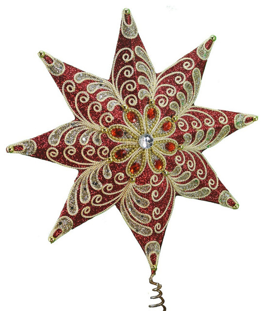 Kurt Adler 16" 8-Point Red and Platinum Star Tree Topper, 16 ...