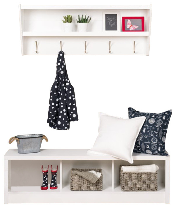 Prepac Floating Entryway Shelf with Bench in White - Transitional ...