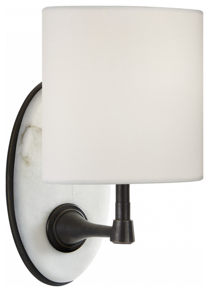 Casper Wall Sconce, 1-Light, Bronze, Linen Oval Shade, 10"H ...