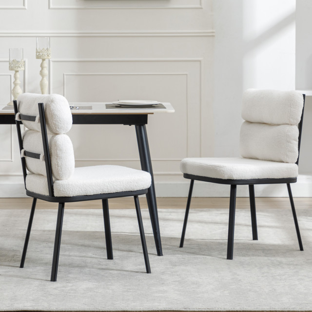 Metal Solid Back Boucle Dining Chairs,Side Chair for Dining Room(Set of ...