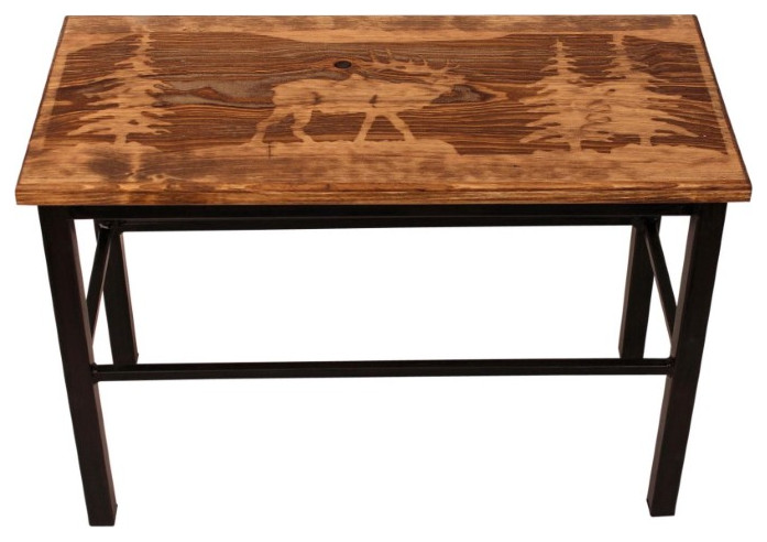 Kodiak Iron and Stained Wood Elk Scene Bench - Rustic - Accent And ...