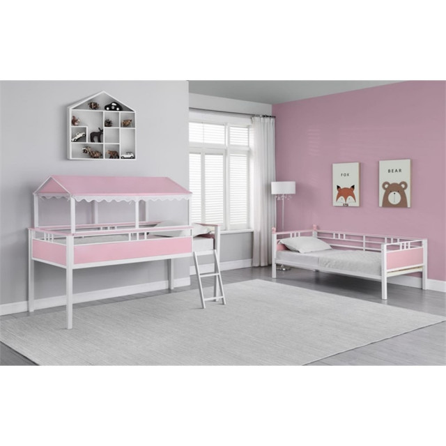 Coaster Alexia Metal Twin over Twin Workstation Bunk Bed in Pink and ...