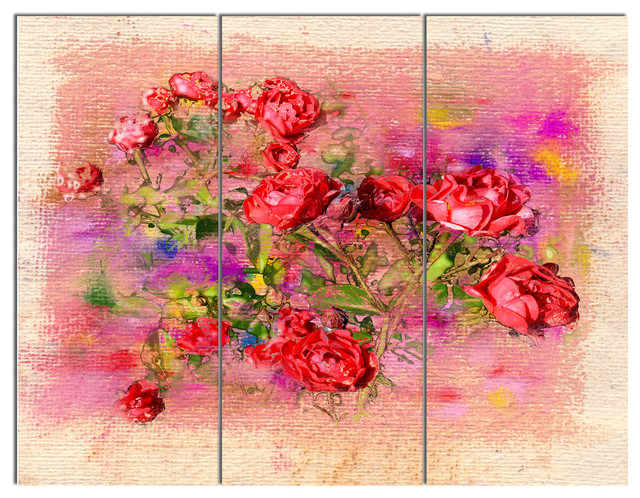 "Roses Pastel Chalk" Illustration, 36"x28" - Contemporary - Metal Wall ...