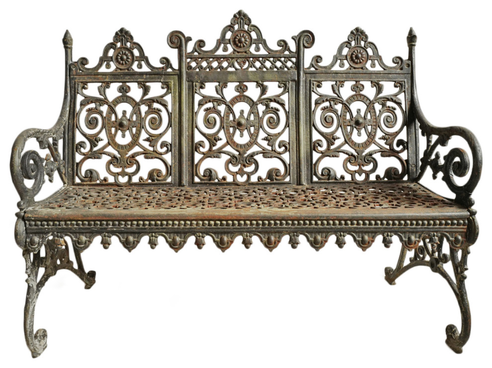 Consigned French Cast Iron Garden Bench - Mediterranean - Outdoor ...