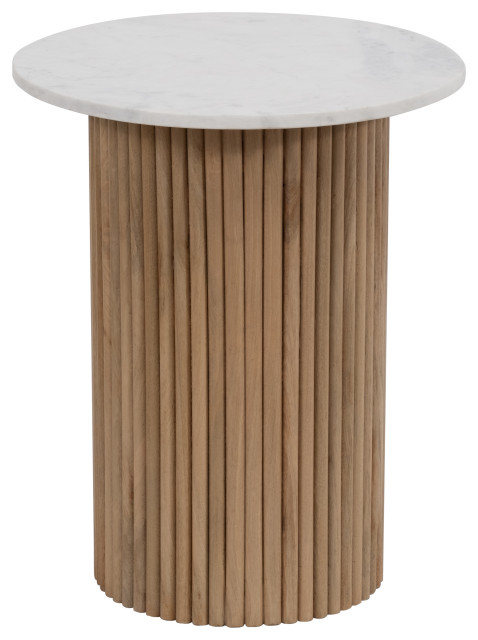 Wood/Marble, 22"H Reeded, Side Table, Natural/White - Transitional ...
