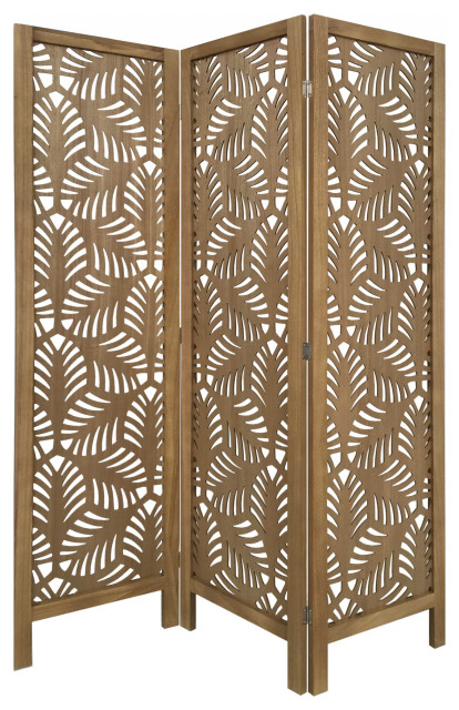 HomeRoots 3 Panel Room Divider With Tropical leaf - Transitional ...