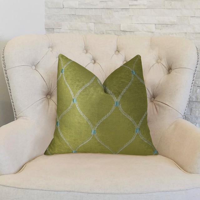 Abby Taupe White and Blue Handmade Luxury Pillow, Double sided 12" x 20 ...