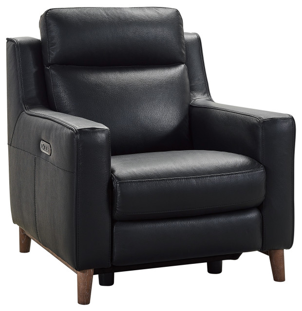 Wisteria Contemporary Chair, Light Brown Wood Finish and Black Genuine ...