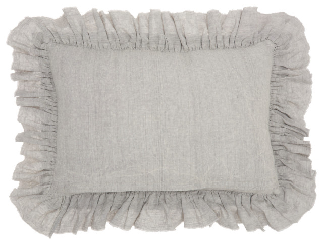 Nourison Home 16" x 24" Mina Victory Sofia Linen Frilled Border Grey Pillows, 16" x 24 ...