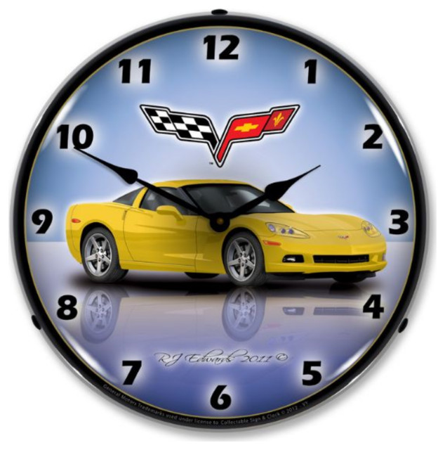 GMRE1112350 C6 Corvette Velocity Yellow Clock - Contemporary - Wall ...