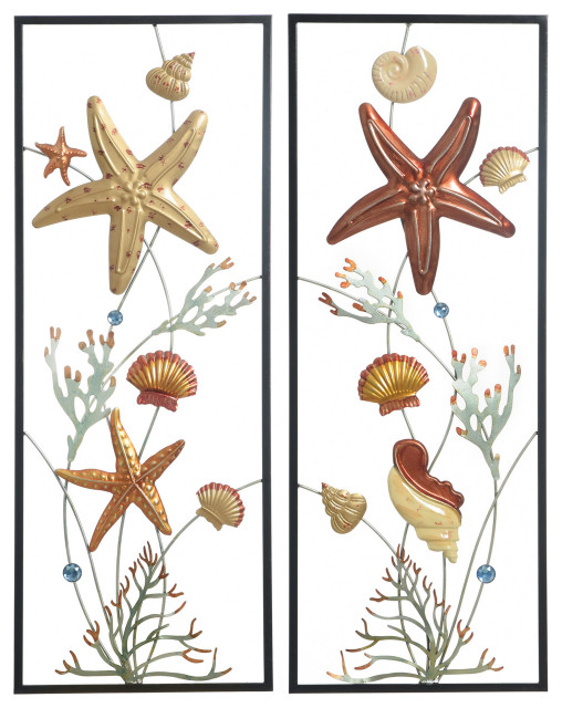 Montauk Set of 2 Nautical Metal Wall Art - Beach Style - Metal Wall Art ...