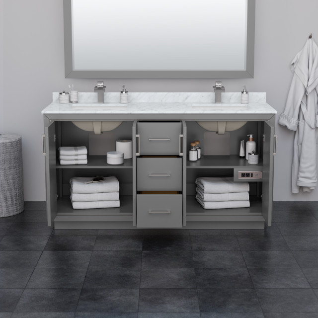 Icon 66" Double Vanity, Dark Gray, Top, Square Matte Black Trim, 58 ...