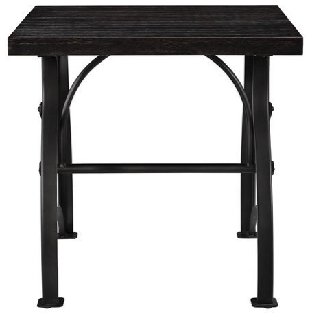 Industrial End Table, Stamped Metal Brace Base With Distressed Dark ...