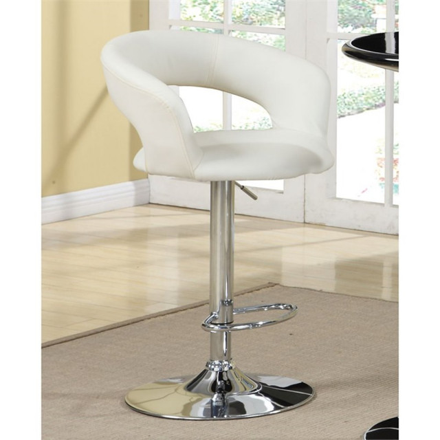 Home Square Contemporary Faux Leather Adjustable Bar Stool in White ...